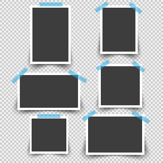 Assorted photo frames with blue tape on transparent background | Jiffy ...