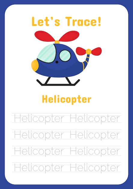 Colorful Helicopter Illustration for Tracing Practice | Jiffy Designs