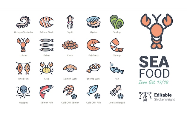 Vibrant Seafood Themed Icon Collection for Diverse Applications | Jiffy ...