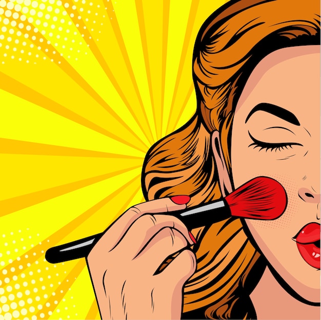 Retro Comic Book Style Woman Applying Makeup Illustration | Jiffy Designs