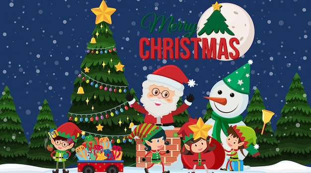 Joyful Christmas Scene with Santa, Snowman, and Festive Decorations ...