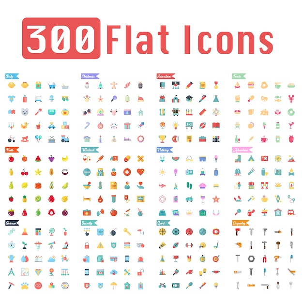 Vibrant Flat Icons: A Diverse Visual Compendium of Everyday Objects ...