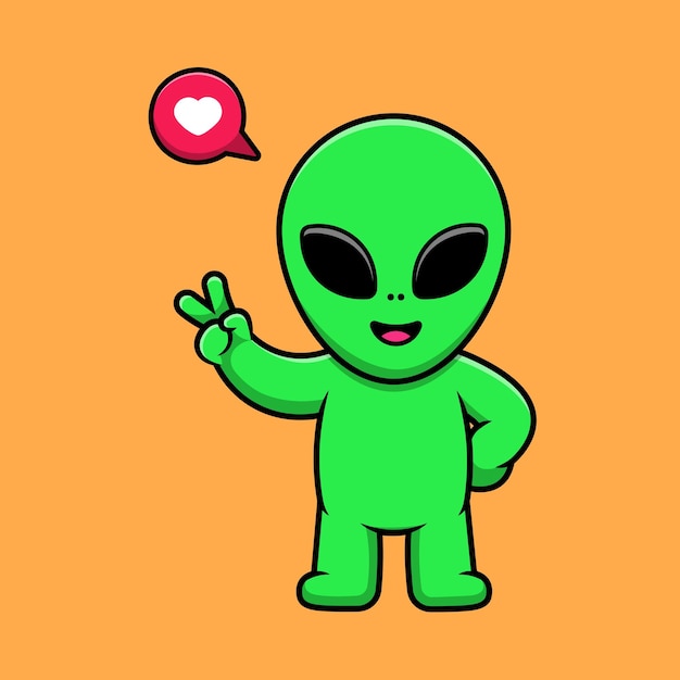 Friendly Alien Making Peace Sign with Heart Bubble | Jiffy Designs