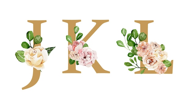 Floral Golden Letters JKL with Roses and Greenery | Jiffy Designs
