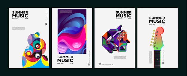 Vibrant Summer Music Poster Collection Featuring Diverse Instruments ...