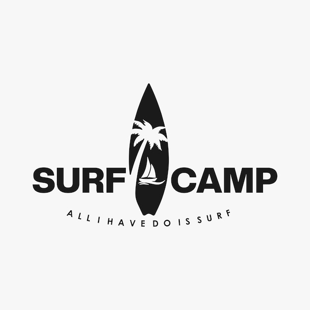 Iconic Surf Camp Logo with Tropical Palm Silhouette | Jiffy Designs