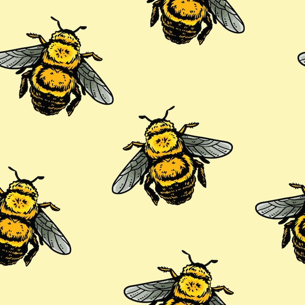 Vintage Bumblebee Pattern with Detailed Insect Illustrations | Jiffy ...