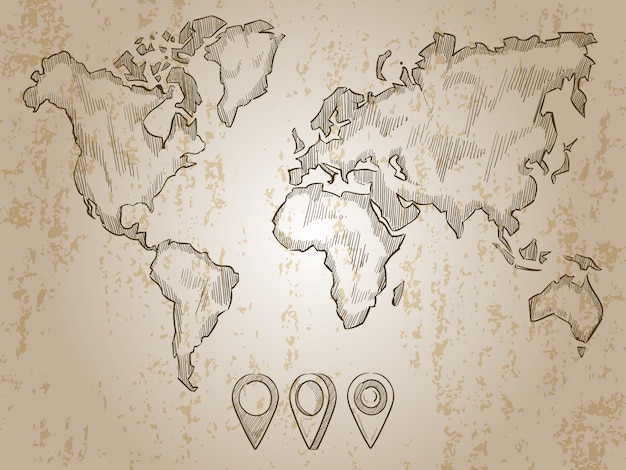 Vintage World Map with Compass Markers Illustration | Jiffy Designs