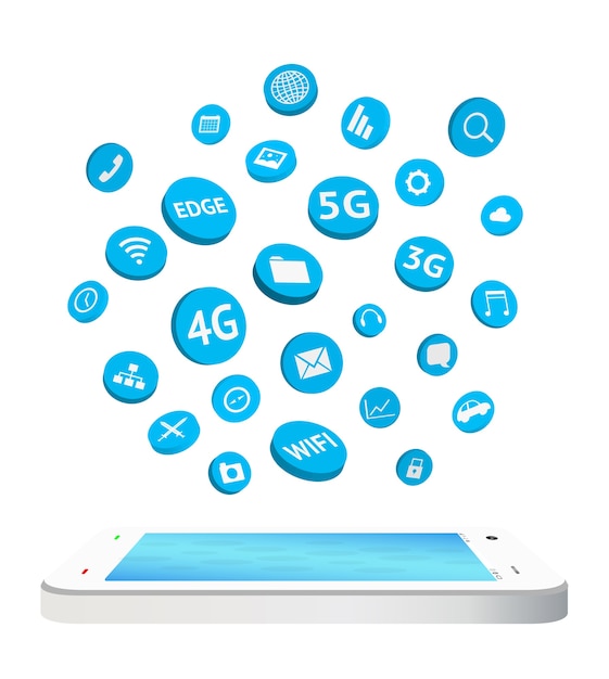 5G and Mobile Technology Icons Collection with Smartphone Display ...