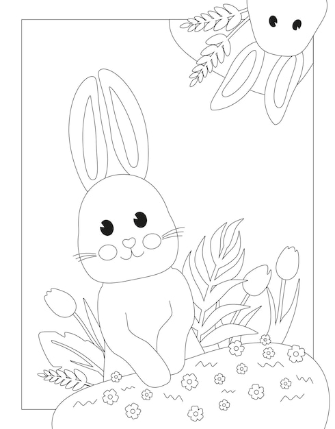Charming Bunny and Flower Garden Outline | Jiffy Designs