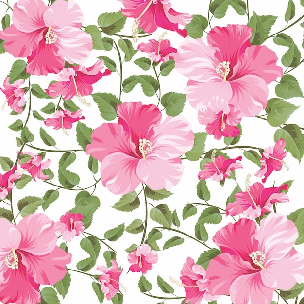 Vibrant Pink Hibiscus Flowers with Green Foliage Pattern | Jiffy Designs