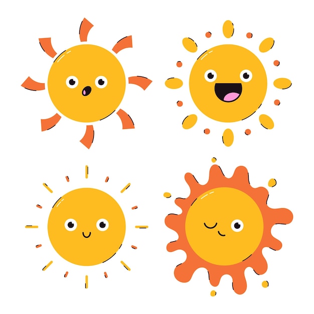 Cheerful Sun Characters with Expressive Faces and Vibrant Colors ...