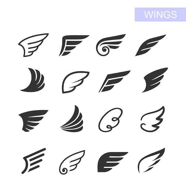 Elegant Set of Stylized Wing Icons in Black and White | Jiffy Designs