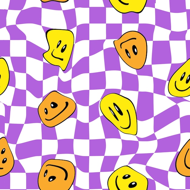 Vibrant Smiley Faces Scattered on Checkered Background | Jiffy Designs