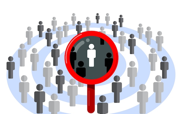 Diverse Silhouetted Figures Encircle a Magnified Person Icon | Jiffy ...