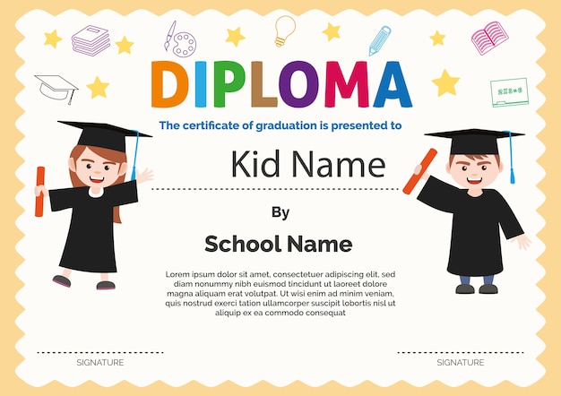 Colorful Kids Graduation Diploma Certificate Template with ...