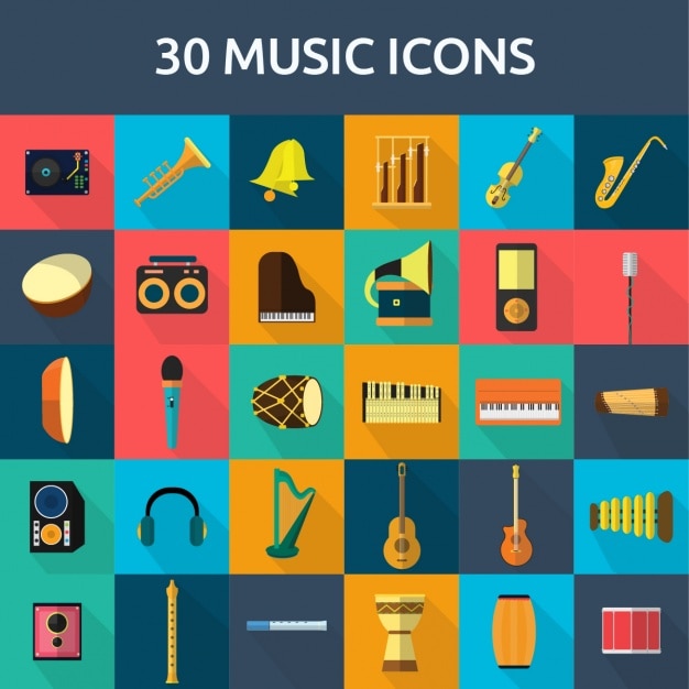 Vibrant Mosaic of 30 Diverse Musical Instruments and Accessories ...