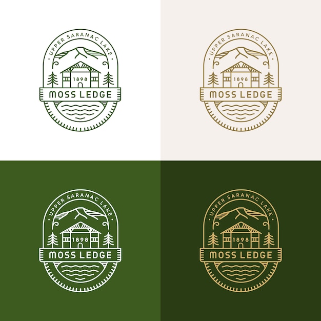 Rustic Moss Lodge Emblem with Cabin Silhouette | Jiffy Designs