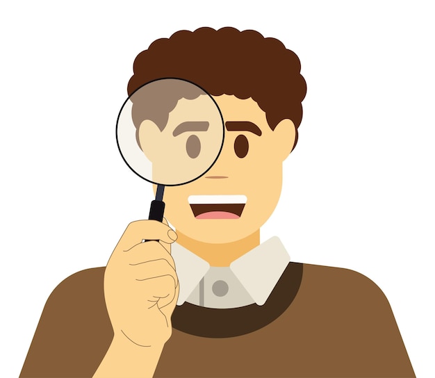 Curious Man Examining the World Through a Magnifying Glass | Jiffy Designs