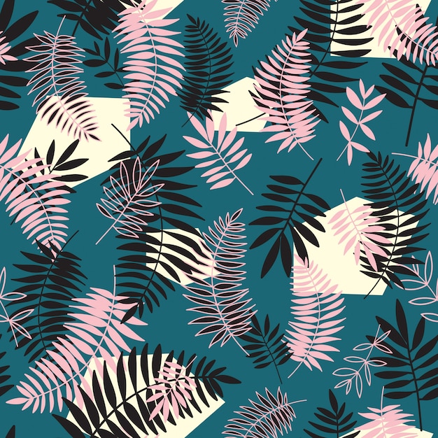 Vibrant Tropical Foliage Pattern on Teal Background | Jiffy Designs