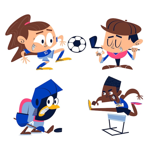 Charming Sports-Themed Cartoon Characters in Vibrant Collection | Jiffy ...
