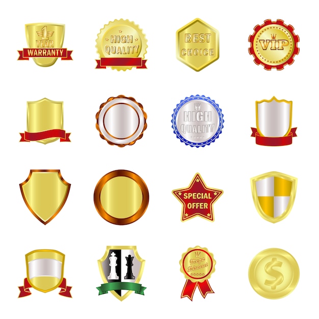 Vibrant Golden Badges and Emblems with Ribbons and Seals | Jiffy Designs
