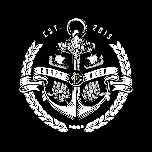 Vintage Nautical Crest with Anchor and Laurel Wreath | Jiffy Designs