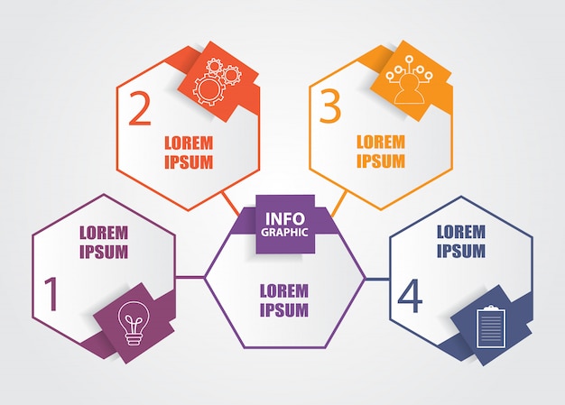 Vibrant Hexagonal Infographic with Descriptive Icons and Text | Jiffy ...