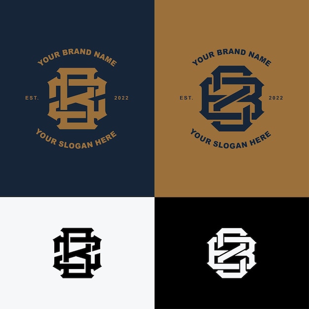 Vintage Monogram Logos with Retro Typography and Textured Backgrounds ...