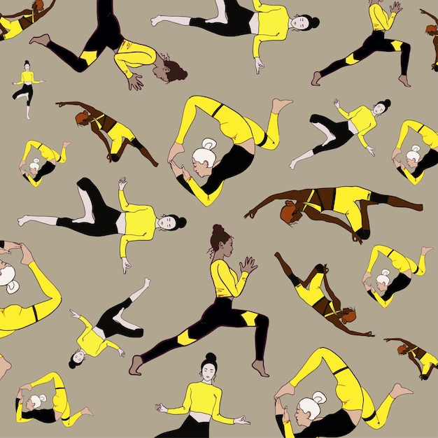 Vibrant Yoga Poses Pattern in Earthy Tones | Jiffy Designs