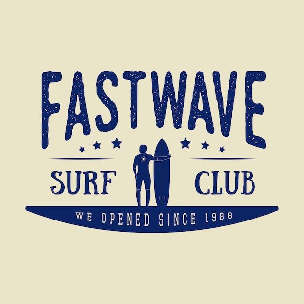 Vintage Surf Club Emblem with Surfer Silhouette | Jiffy Designs