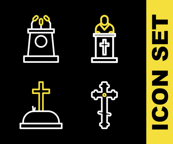 Set Line Church Pastor Preaching Christian Cross Tombstone With And ...