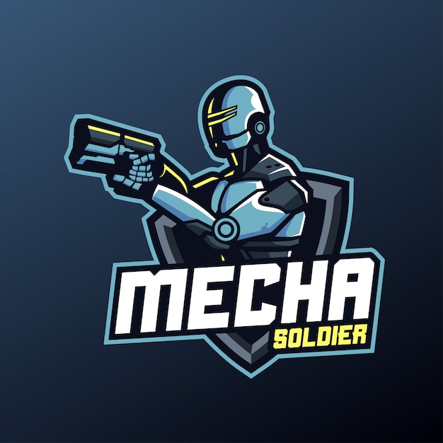 Futuristic Mecha Soldier Emblem with Blaster Weapon | Jiffy Designs