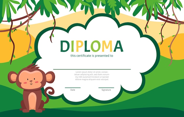 Tropical Jungle Diploma with Playful Monkey Award | Jiffy Designs