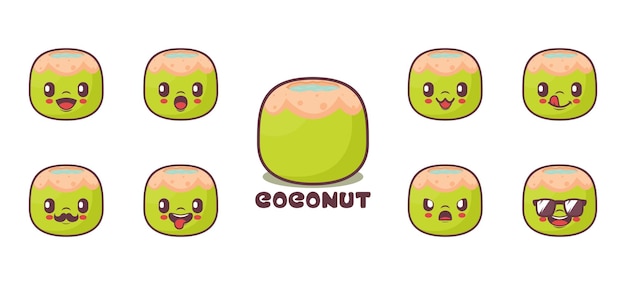 Adorable Coconut Emojis with Expressive Faces | Jiffy Designs