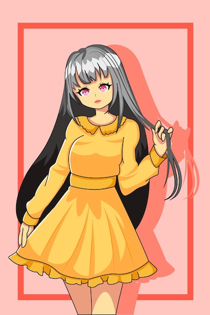 Radiant Anime Girl in Vibrant Yellow Dress | Jiffy Designs
