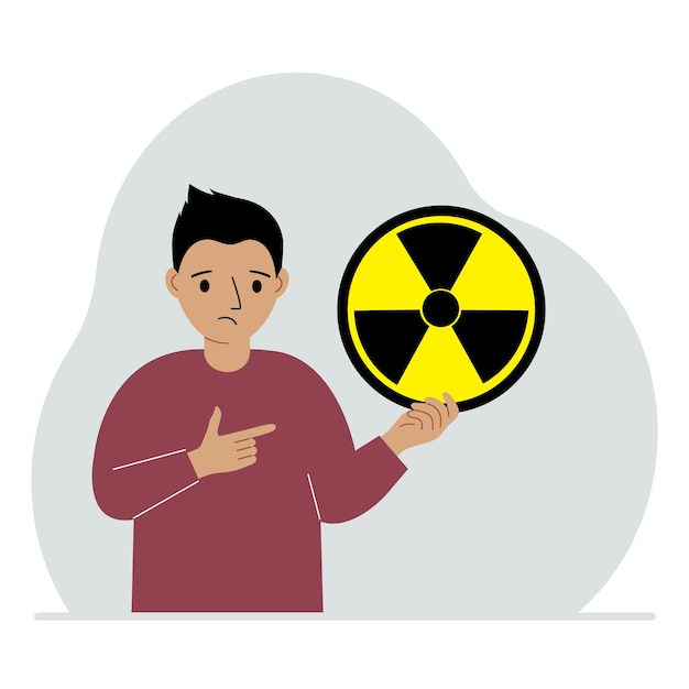 Cautious Man Pointing at Radioactive Symbol | Jiffy Designs