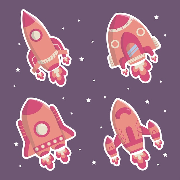 Vibrant Retro Rocket Ship Sticker Collection | Jiffy Designs