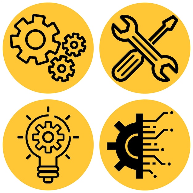 Vibrant Mechanical Icons Representing Technology and Tools | Jiffy Designs