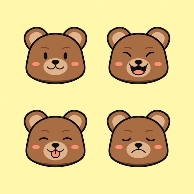 Adorable Cartoon Bear Faces with Expressive Emotions | Jiffy Designs
