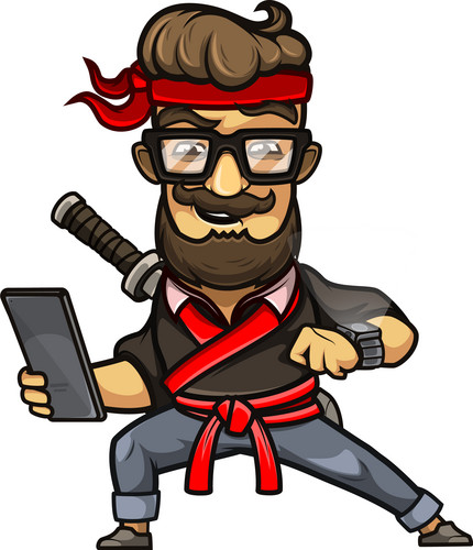 Hipster Guy In A Ninja Costume Without A Mask With Weapons And Modern ...