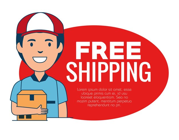 Smiling Delivery Person Offering Free Shipping Illustration | Jiffy Designs