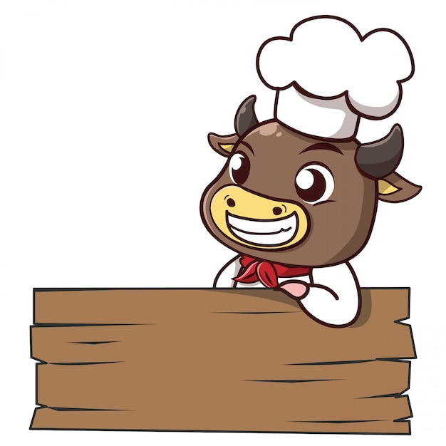 Adorable Chef Cow Smiling on Wooden Sign | Jiffy Designs