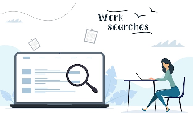 Laptop screen displaying job search results, woman typing | Jiffy Designs