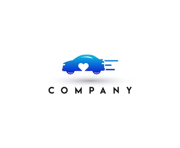 Stylized Blue Car with Heart-Shaped Headlights Logo | Jiffy Designs