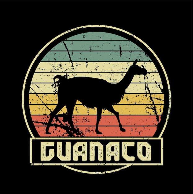 Retro Sunset Silhouette of Guanaco in Vintage Circle Logo | Jiffy Designs
