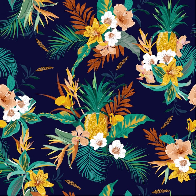 Vibrant Tropical Floral Pattern with Lush Foliage | Jiffy Designs