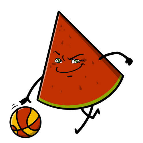 Basketball Watermelon Mascot Vector With Green, Red Illustration ...