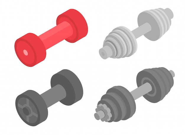 Collection of Four Stylized Dumbbell Illustrations in Varied Colors ...