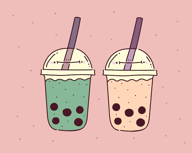 Delightful Bubble Tea Duo on a Soft Pink Background | Jiffy Designs